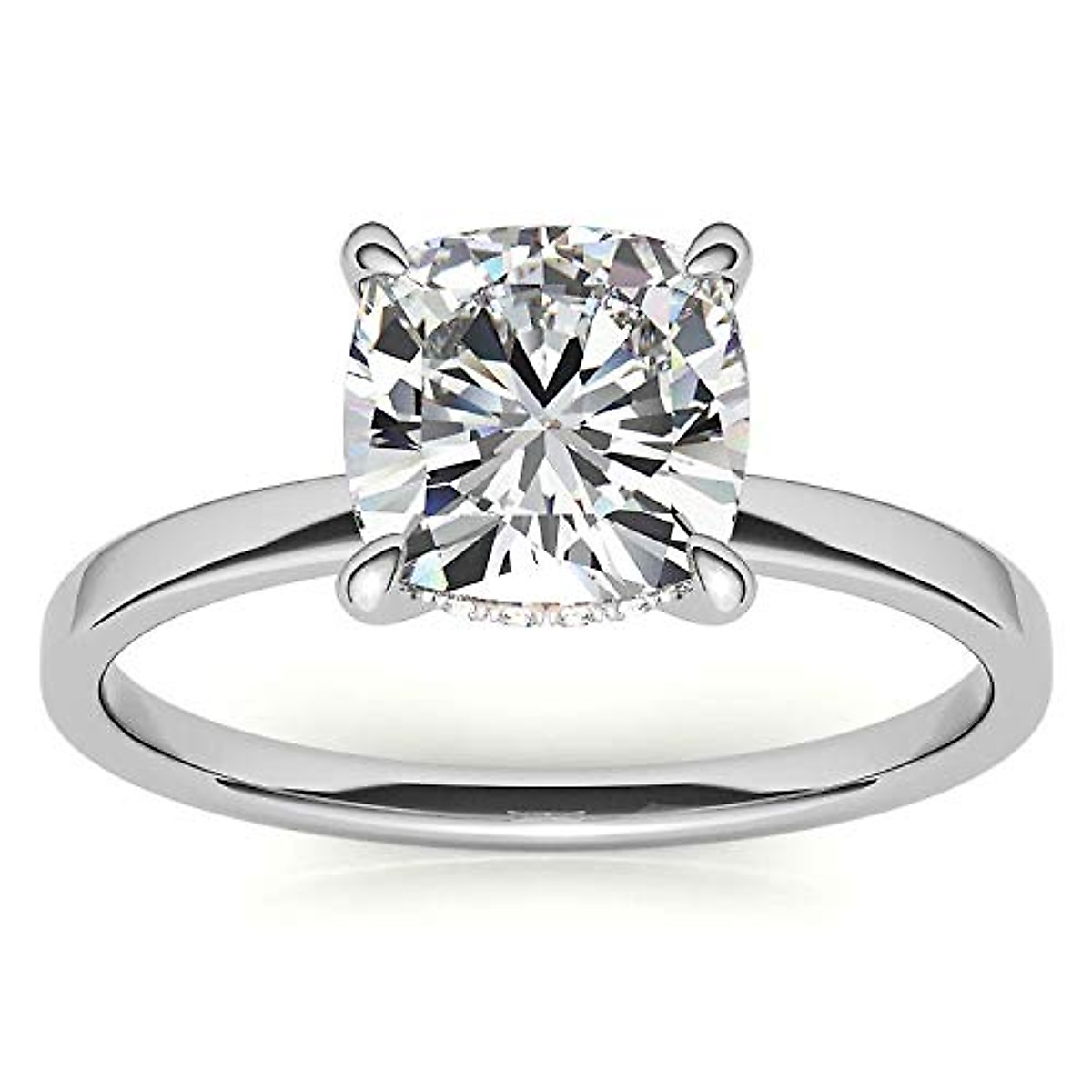 10K Solid White Gold Handmade Engagement Ring 1 CT Cushion Cut Moissanite Diamond Solitaire Wedding/Bridal Ring for Womens/Her Propose Ring Set (4)