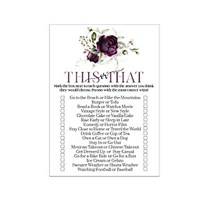 Purple Passion Bride Best Bridal Shower Games – 25 Pack, Wedding Would She Rather Fun Activity Ideas for Guests, Rehearsal, Couples, This or That Birthday Party Game Card Design