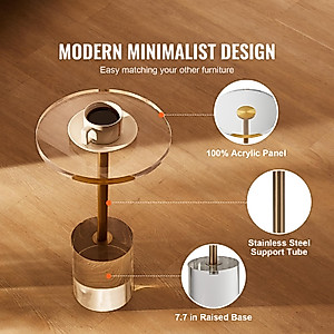 VEVOR Clear Acrylic End Table, Acrylic Side Table with a Solid Base for Coffee, Drink, Food, Snack Used in Living Room & Bedroom
