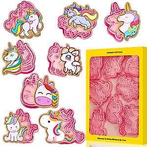 Leesgel Unicorn Party Decorations, 8 Styles Unicorn Cookie Cutters for Kids Birthday Party Supplies Favors, 3D Unicorn Biscuit Fondant Cookie Cutters Shapes for Baking