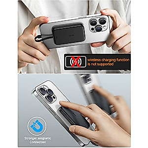 EMNT Mini Magnetic Portable Charger for iPhone,6000mAh Clutch Power Bank with Built-in Cable/Metal Stand, Battery Pack Compatible with iPhone 14/14 Plus/Pro Max/13/12/11/XS/XR/X/8/7/6/6s/5 and More.