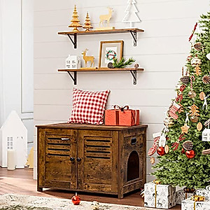 DINZI LVJ Long Wall Shelves, 31.5 Inch Wall Mounted Shelves Set of 2, Easy-to-Install, Wall Storage Ledges with Sturdy Metal Brackets for Living Room, Bathroom, Bedroom, Kitchen, Rustic Brown