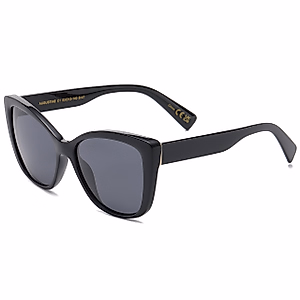 Be One Women Cat Eye Fashion Sunglasses - Polarized UV400 Classic Retro C1 Black Frame + Black Lens