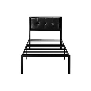 AEZOS Twin Metal Platform Bed Frame with Headboard & Footboard, Heavy Duty Steel Slats Support, Platform Mattress Base No Box Spring Needed, No Noise, Easy Assembly, Faux Leather, Black