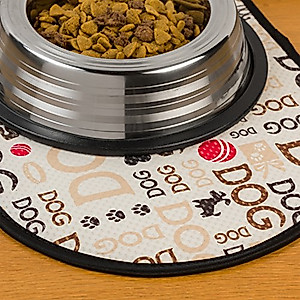 S&T INC. Microfiber Pet Bowl Feeding Mat, Anti-Skid and Absorbent, 12.5 Inch x 21 Inch, Typography