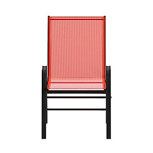 Flash Furniture Brazos Series Red Outdoor Stack Chair with Flex Comfort Material and Metal Frame, Set of 4