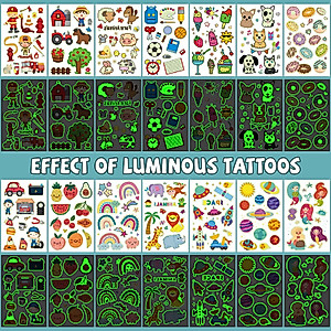 EMOME 600+ Mix Styles Glow Kids Tattoos for Party Supplies,Luminous Temporary Tattoos Stickers for Girls Boys,Fake Tattoos Kids Birthday Party Favors (56 Sheets)