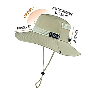 Koreshion Men Sun Hat UV UPF Wide Brim Summer Hat Waterproof Breathable Fishing Hat Adjustable Foldable Boonie Cap Outdoor Beach Hiking Safari Golf Beige