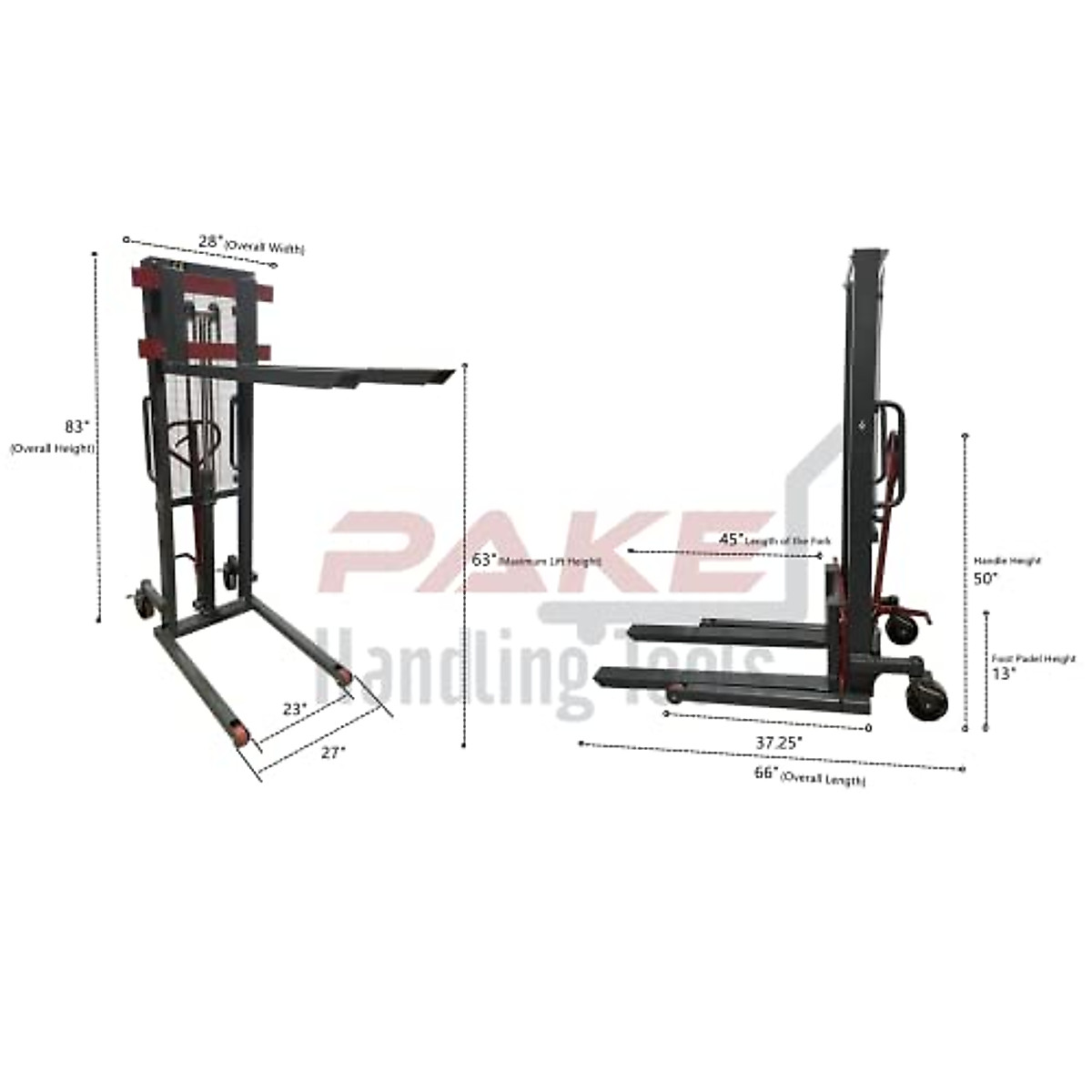 Pake Handling Tools Manual Stacker Hand/Foot Pump Lift Truck - Compact and Easy to Use Hydraulic Lift - 2200 lbs Capacity for Skid/Single Sided Pallet