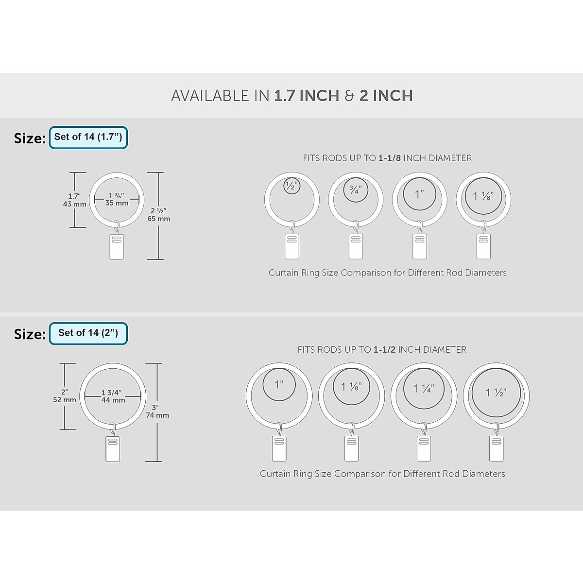 Ivilon Drapery Curtain Clip Rings - Clips Ring for Curtain Panels 1.7", Set of 14 - Warm Gold