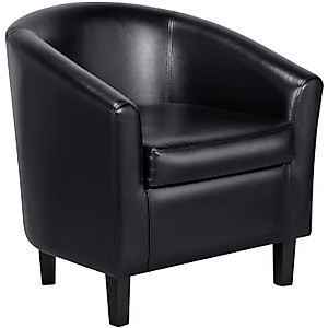 Topeakmart Faux Leather Club Chair, Modern Accent Chair and Cozy Barrel Chair with Sturdy Wood Legs for Living Room Bedroom Reception Room, Black