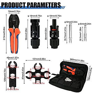 Solar Crimping Tool Set for 2.5/4/6 mm² Solar Panel PV Cable with 12 Pieces Male Female Solar Panel Cable Connector and 2 Pieces Solar Connector Wrench for Solar Panel Cable Connection (Set 2)