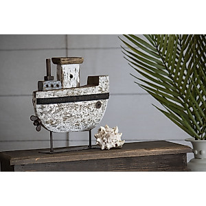 Foreside Home and Garden Rustic Tug Boat Wood Sculpture Table Top Décor, White