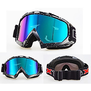 Wonzone Off Road Riding Motorcycle Goggles Windproof Snowboard Ski Goggles Eyewear Adjustable UV Protective Outdoor Glasses Motorcycle Cross-country Goggles (Black Frame White Dot, Rainbow)