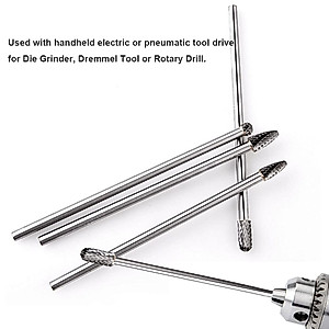 AYSUM 6-Inch Long Carbide Rotary Burr Set 6 mm (0.25 inch) Shank Long Reach Double Cut Tungsten Carbide Rotary File Set Fits Rotary Tool for Woodworking Drilling Carving Engraving, 4pcs