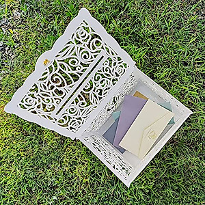 Jolik Wedding Money Box Holder with Sign, Large Rustic Wood Wooden DIY Envelop Gift Card Shadow Boxes with Lock Slot for Reception Anniversary Graduation Birthday Party Parties (Mr & Mrs, White)