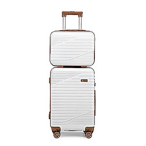 Somago 22x14x9 Carry On Luggage 20 Inch Suitcase with Cosmetic Case Lightweight Hard Shell Luggage PC Suitcase with TSA Lock Airline Approved Luggage (White)
