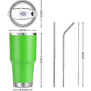 30 oz Green Tumbler Stainless Steel Double Wall Vacuum Insulated Mug with Straw and Lid, Cleaning Brush for Cold and Hot Beverages