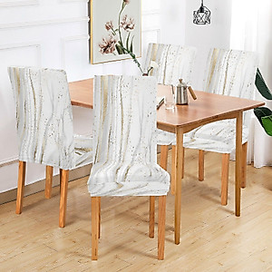 Kcldeci Dining Chair Covers, Gray Marble Canvas Gold Texture Kitchen Cover Parsons Slipcover Spandex Protectors for Room Kitchen Home Stretch Chairs Cover Set of 4