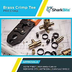 SharkBite 3/4 Inch Crimp Tee, Pack of 10, Brass Plumbing Fitting, PEX Pipe, PE-RT, UC370LFA10