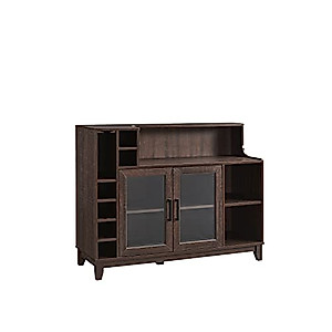 Home Source 36.6" Modern Home Bar Ensemble: Coffee Bar Shelves, Sideboard Cabinet, and Bar Console Cabinet with Glass Hanging Space Rack (Mahogany)