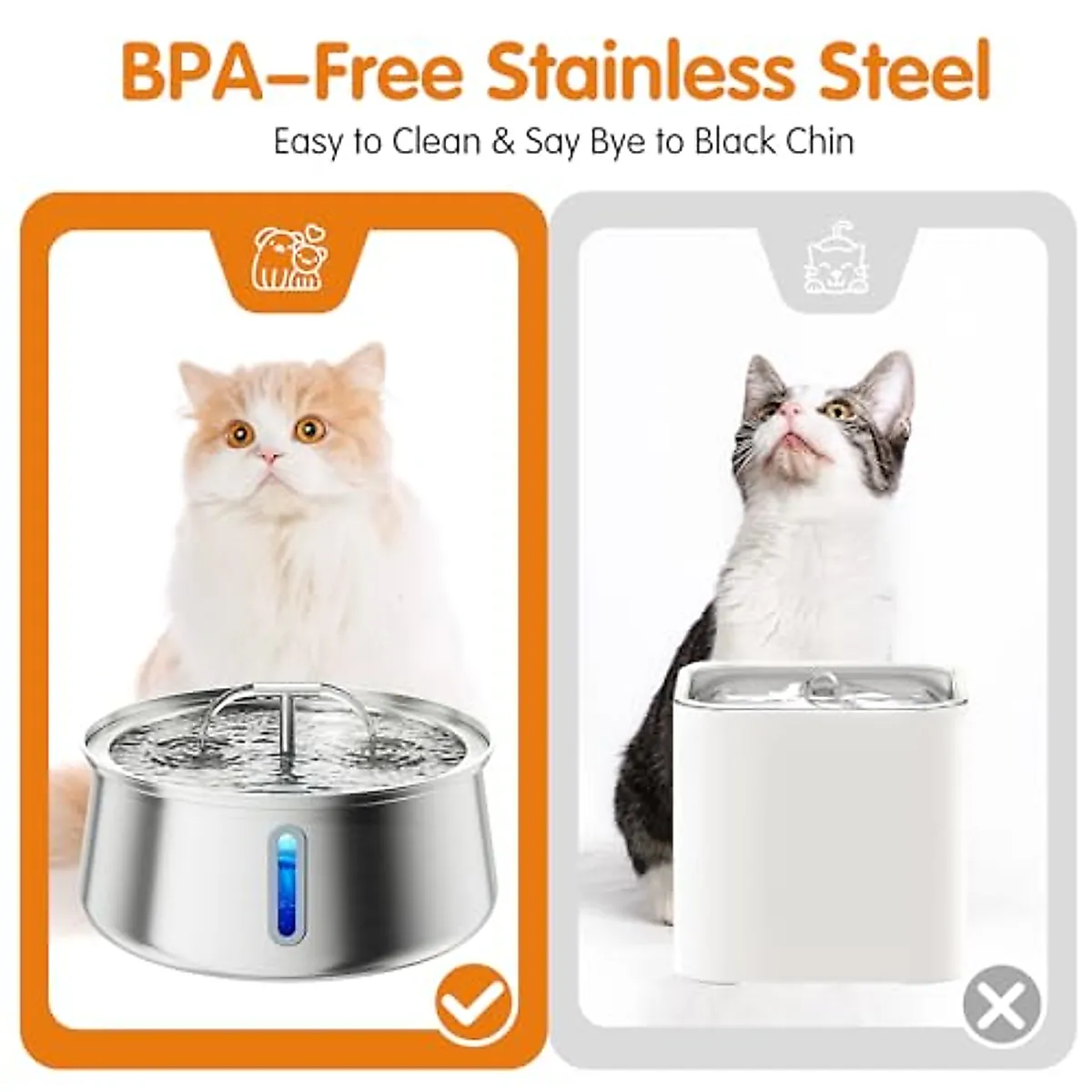 PONOSIR Cat Water Fountain Stainless Steel, 4L/135oz Dog Water Bowl Dispenser, Ultra-Quiet Large Automatic Pet Water Fountains for Cats and Dog Indoor Drinking with Water Level Window