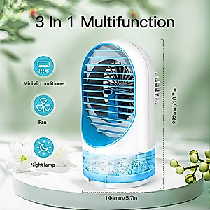 Portable Air Conditioner Fan Personal Air Cooler with 3 Speeds Wind and 7 Color LED Light Small Evaporative Cooling Fan Mini Humidifier Misting Fan for Bedroom, Home, Office