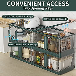 Sineda 3 Pack Storage Bins with Lids - 8.4 Gallon Collapsible Storage Bins with Wheels and Door, Stackable Storage Bins for Clothing, Blankets, Books, Bedding and Toys.(8.4Gal - 3Pack, Green)