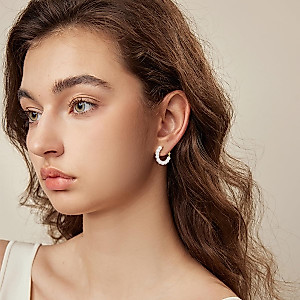 GULICX Pearl Hoop Earrings for Women, 14K Gold Plated Pearl Earrings 925 Sterling Silver Post 20mm Big Pearl Hoop Earrings Jewelry Gifts