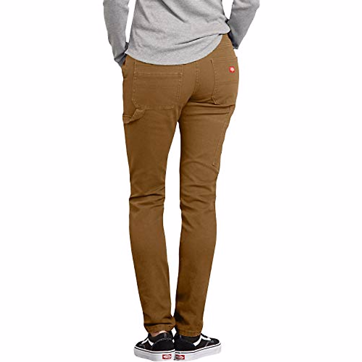 Dickies Women's Slim Straight Stretch Carpenter Pant, Rinsed Brown Duck, 2