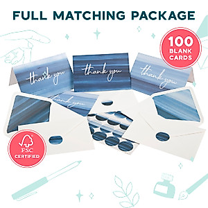 VNS Creations 100 pack Thank You Cards with Envelopes & Stickers - Classy 4x6 Blank Thank You Cards Bulk Box Set - Large Thank You Notes for Wedding, Small Business, Baby & Bridal Shower (Ombre)