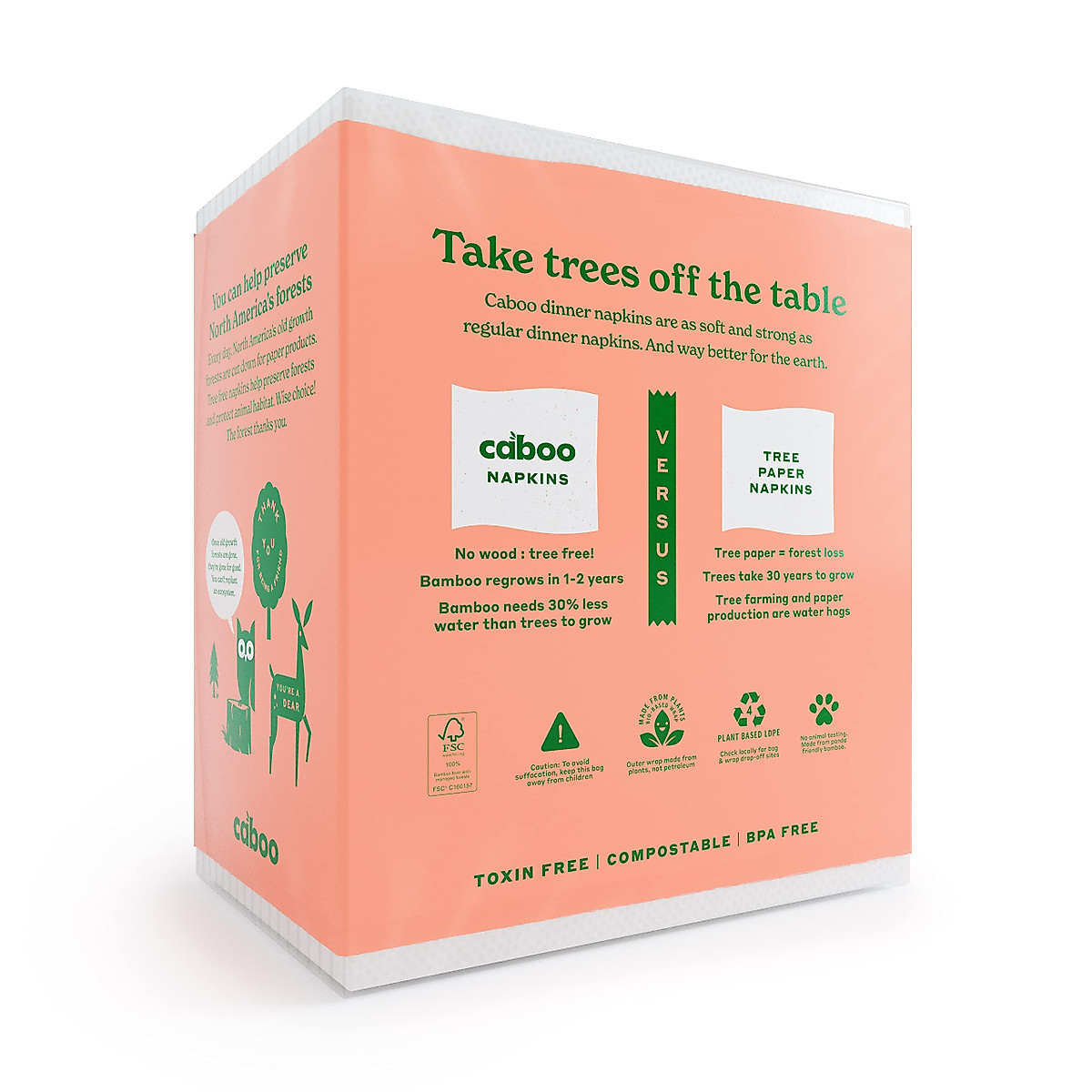 Caboo Tree Free Dinner Napkins - 4 Packs of 150, 600 Total Paper Napkins, Sustainable and Disposable White Napkin