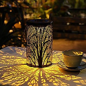 Fovasen Hanging Solar LED Candle Lanterns, Farmhouse Retro Metal Table Lanterns Rounded Decorative Outdoor Lights Waterproof Solar Lamp with Handle for Garden, Patio,Porch,Yard,Fireplace and Tabletop