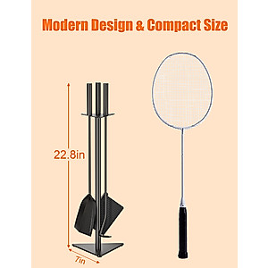 VODA Fireplace Tools Set, 4 Pcs 22.8 Inch Fireplace Tools Black Cast Iron Small Outdoor/Indoor Fireplace Accessories with Poker, Shovel, Broom, Fireplace Tool Stand