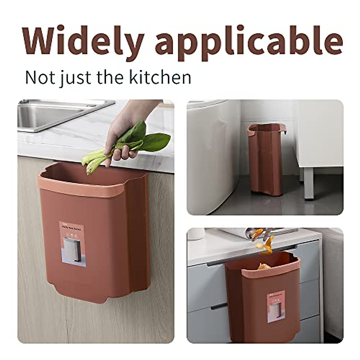 INSHA Hanging Trash Can,Small in-Cabinet Kitchen Garbage Bin Can Easy Attached to Cabinet Door Kitchen Drawer Car Waste Can with Top Ring to Fix Garbage Bag (ZDLJT-Brown)