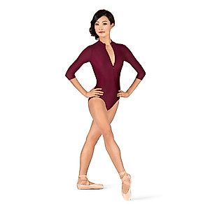 Natalie Dancewear Womens 3/4 Sleeve Zip Front Leotard Black S N8733