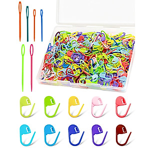 300pcs FIVEIZERO Stitch Markers with 6 pieces of large blunt sewing needles,colorful knitting markers,plastic crochet hook clip,bulk Crochet hook markers for knitting stitch locking clip crochet hooks
