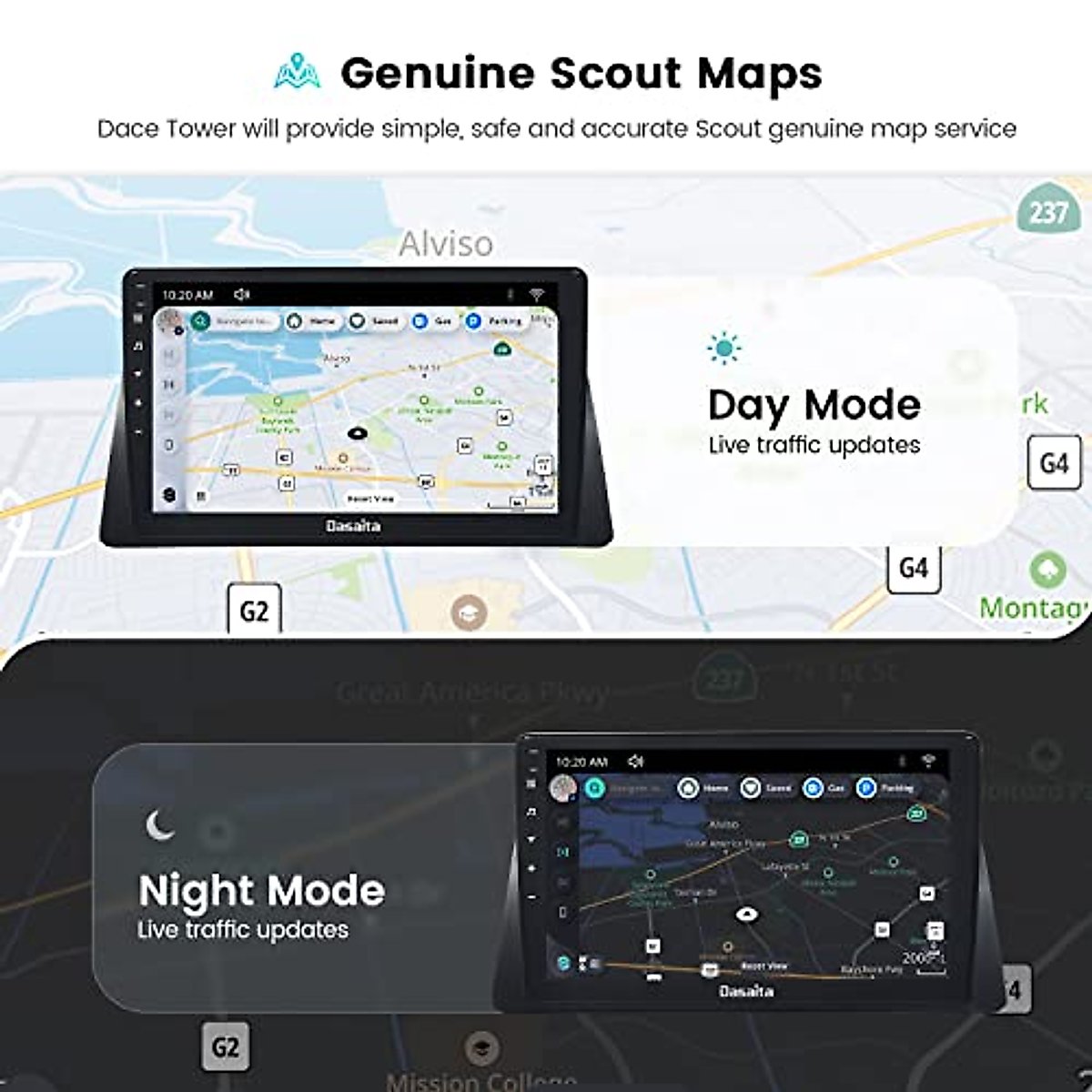 Dasaita with Scout Android 10 Radio for Honda Accord 8th 2008 2009 2010 2011 2012 GPS Navigation Head Unit Wireless Carplay Android Auto Multimedia Music Video Player Stereo Bluetooth 5.0 4G+64G