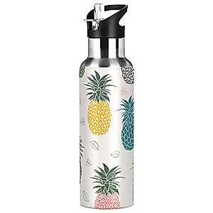 xigua Pineapple Water Bottle with Straw Lid Vacuum Insulated Stainless Steel Thermo Flask for Sports Cycling Hiking School Home,20 oz.