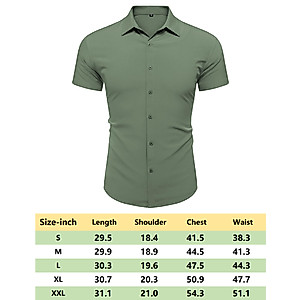 URRU Men's Muscle Dress Shirts Slim Fit Stretch Short Sleeve Casual Button Down Shirts for Men Army Green L