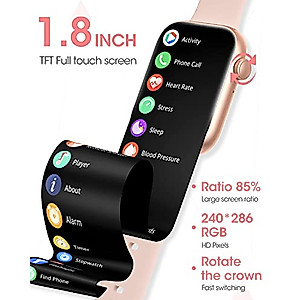 Smart Watch Women(Answer/Make Calls), 2023 Newest 1.8'' Bluetooth Smart Watch for Android iPhones, 5ATM Waterproof Outdoor Fitness Tracker with AI Voice/Heart Rate/SpO2/Sleep Monitor, Smartwatch Pink