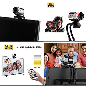 AUSDOM HD Webcam 1080P with Microphone, USB Desktop Laptop Web Camera 12.0MP, Auto Exposure, Pro Streaming Computer Camera for Laptop/Desktop/Skype/FaceTime/YouTube/Yahoo Messenger/Zoom