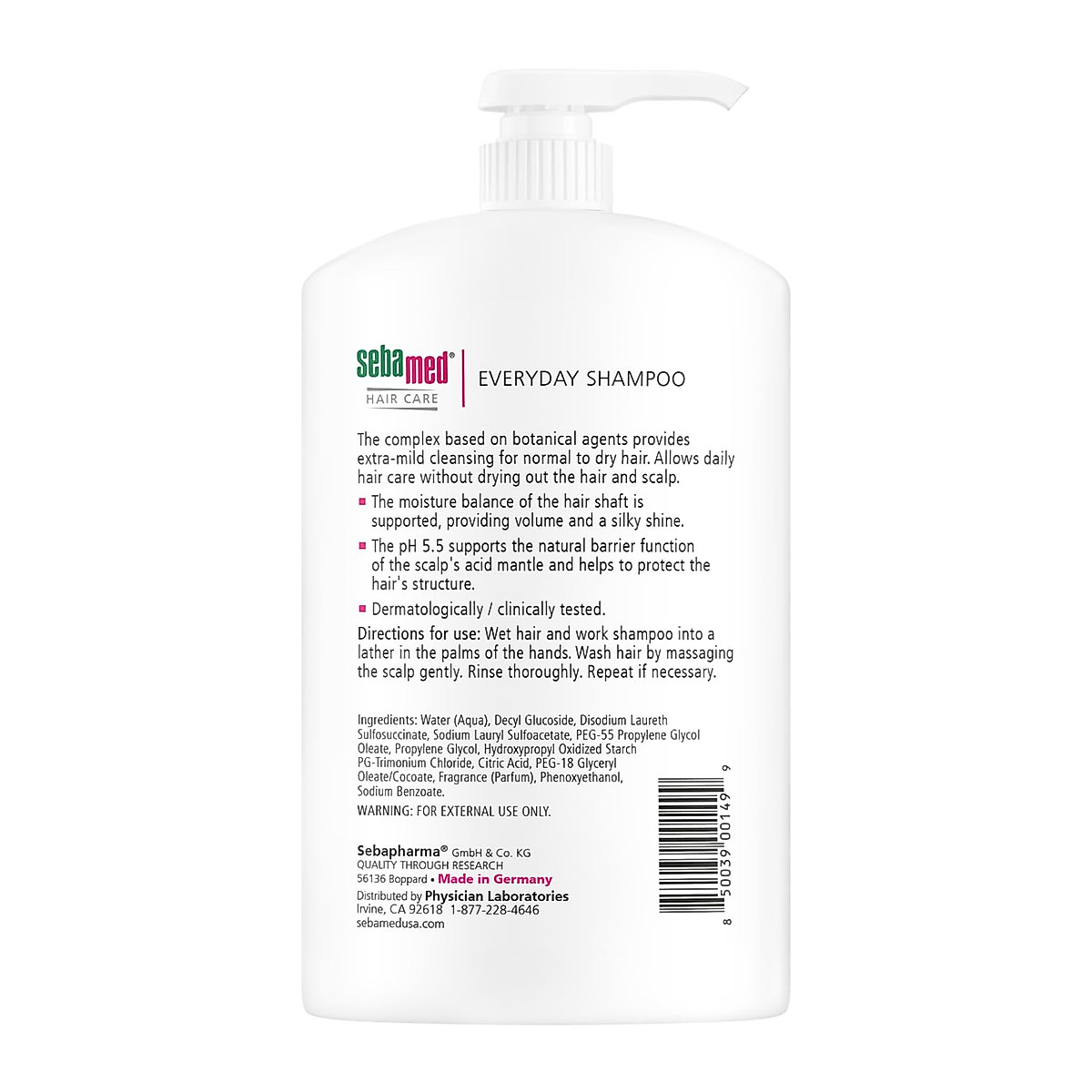 SEBAMED Everyday Shampoo for All Hair Types and Sensitive Scalp Hypoallergenic Dermatologist Recommended pH 5.5 Soap and Alkali Free for Soft and Healthy Hair (1 Liter) Pack of 2