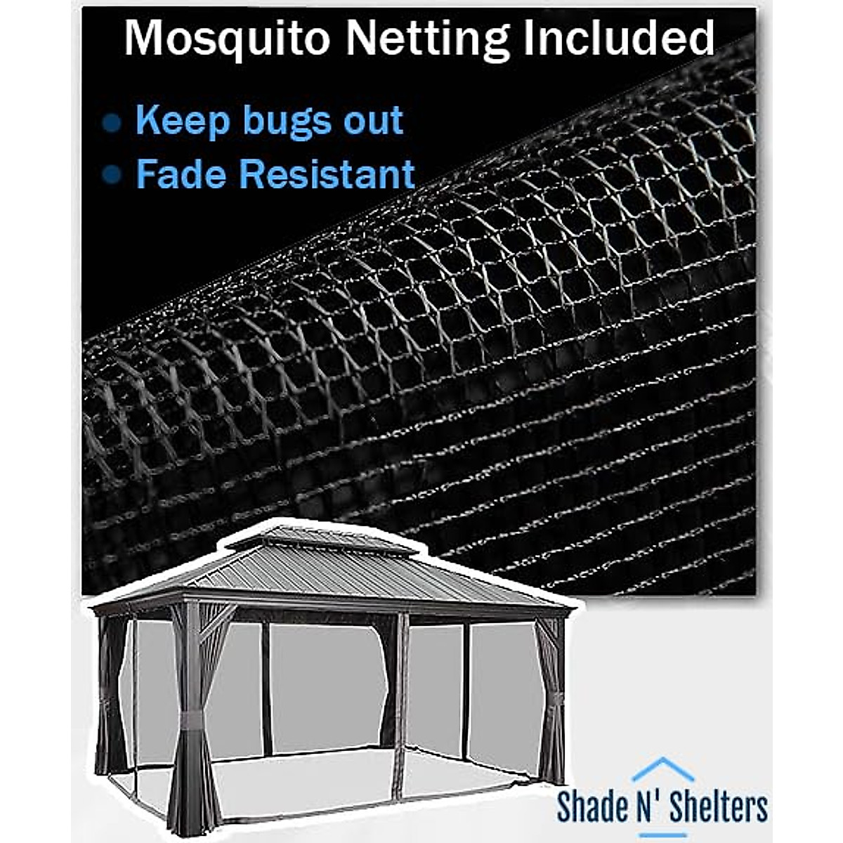 Shade N' Shelters 12' x 14' Outdoor Hardtop Gazebo for Patio, Backyard, Garden, or Deck (12' x 14', Aluminum Black Frame)