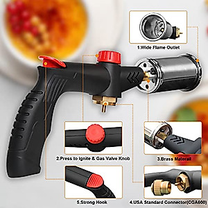 Cooking Torch Kitchen Torch Sous Vide Torch Propane Culinary Torch, Powerful Grill Torch Outdoor Charcoal Starter Blow Torch Lighter for Chef BBQ Searing Steak& Creme Brulee