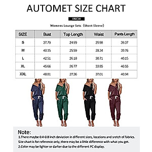AUTOMET 2 Piece Outfits for Womens Lounge Pajamas Sets Short Sleeve Loungewear Soft Caual Comfy Dressy Tops Sweatsuits Pjs Sets Summer Outfits 2023 with Joggers Sweatpants