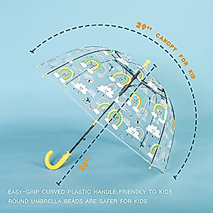 MRTLLOA Kids Rainbow Clear Bubble Umbrella, Toddler Grip Curved Handle Stick Rain Umbrella
