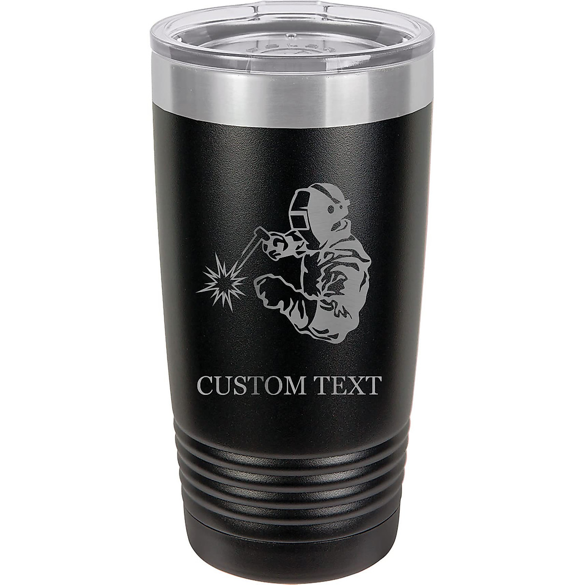 20-Ounce Vacuum Insulated Stainless Steel Tumbler Customized Double-Walled Laser Engraved Coffee Black Mug, Welder, Personalized