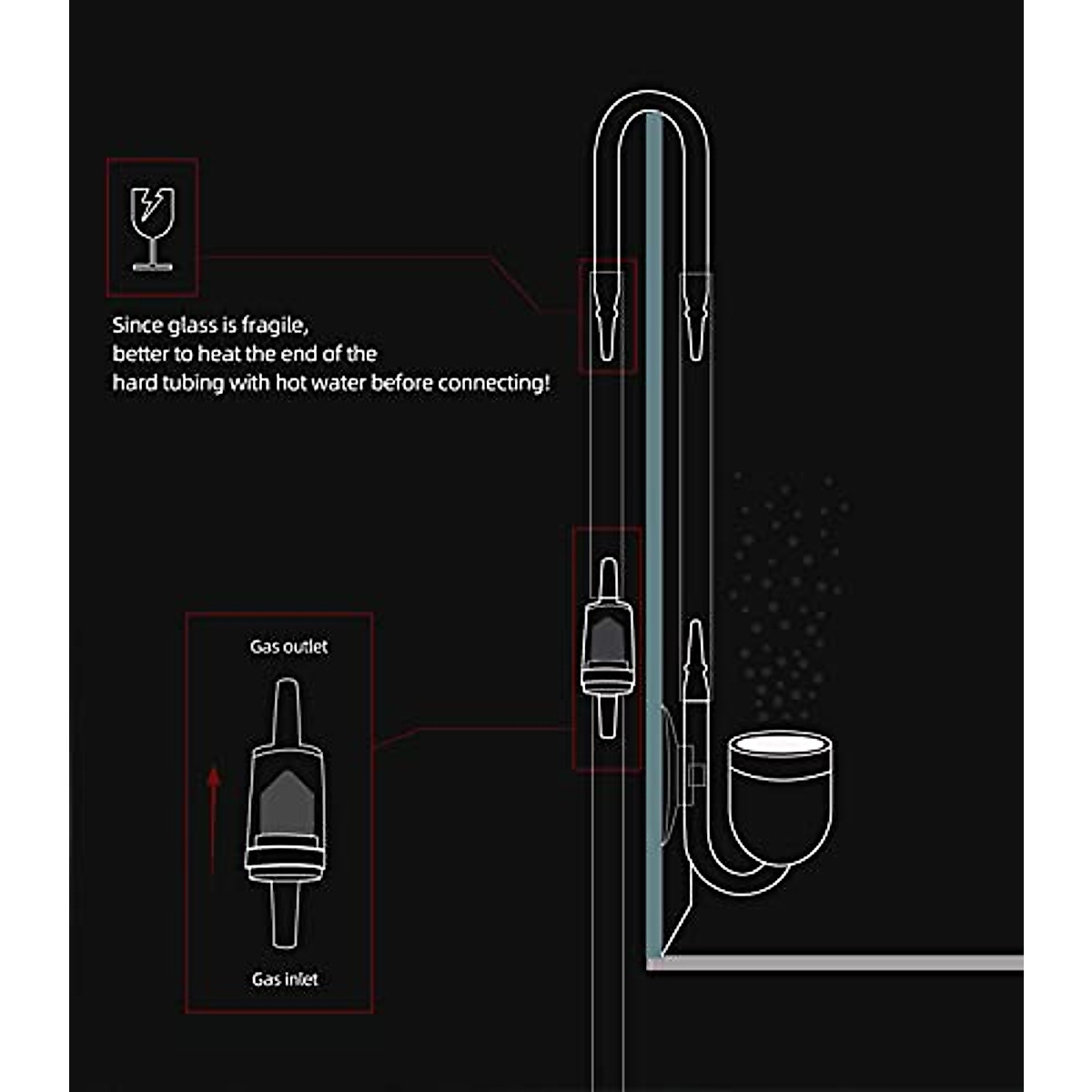 Clscea Aquarium Glass CO2 Diffuser Atomizer with U Tube Check Valve Suction Cup Premium Version