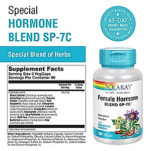 SOLARAY Female Hormone Blend SP-7C | Herbal Blend Includes Black Cohosh, Dong Quai, Passion Flower, Saw Palmetto, Wild Yam & More | 180 VegCaps